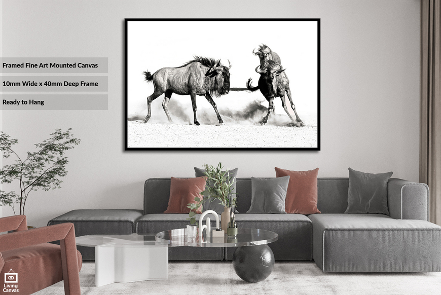 Wildebeest dance • Wall Art • Mounted Canvas & Framed