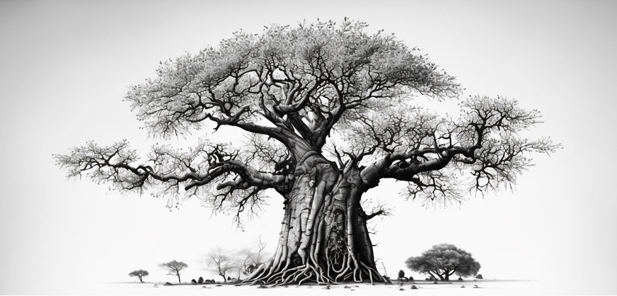 African Baobab Sketch • Framed & Mounted Canvas Wall Art